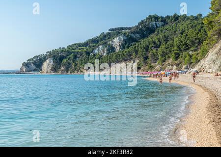 Sirolo, Italy - 09-02-2021: Aerial view of the beach of San Michele in ...