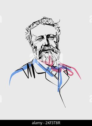 Jules Verne cartoon character. Vector Illustration. Kids History ...