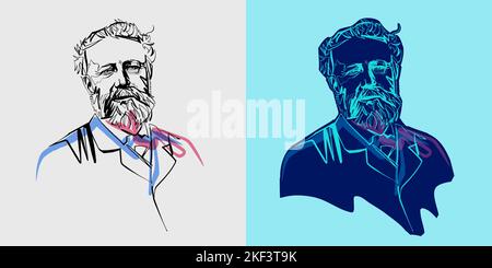 Jules Verne cartoon character. Vector Illustration. Kids History ...