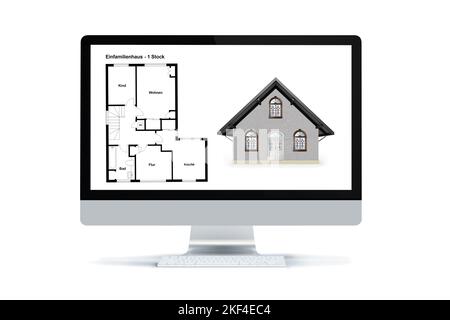 Computer, PC, Online, Architekt,Computer, Haus, Einfamilienhaus ...