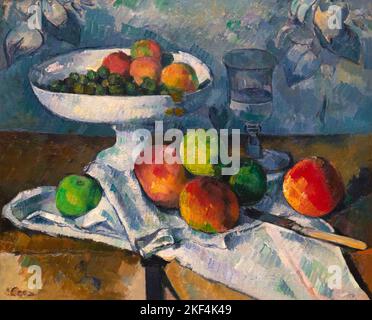 Cezanne Still Life with Fruit Dish, 1879-80; Paul Cezanne painting, oil ...