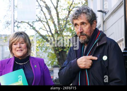 Retired broadcaster Charlie Bird (right) with Minister of State with ...