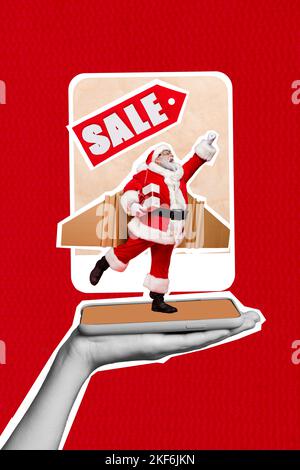 Creative abstract template collage of santa claus funny cool sunglass ...