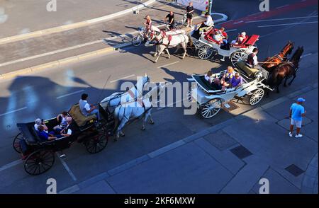 Straße, Verkehr, Gäste. Touristen, Kutsche, Fiaker, Wien, Pferdekutsche ...