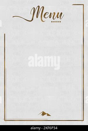 Restaurant Menu White Background with Embossed Blue Letters and Lines ...