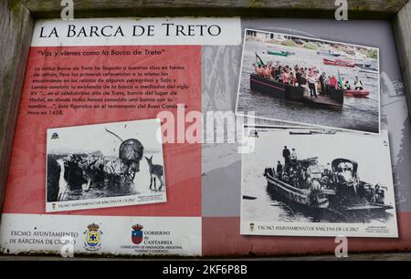 Wooden hand operated cable ferry boat La Barca de Treto on display next ...