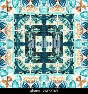 Teal beach house coastal style patchwork pattern tile. Modern nantucket ...