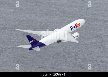 Fedex Boeing 777 aircraft rotating. Airplane 777F for cargo transport ...