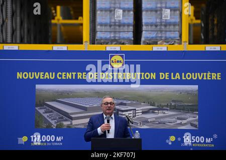 La Louviere Mayor Jacques Gobert, Matus Gala CEO LIDL Belgique, Walloon ...