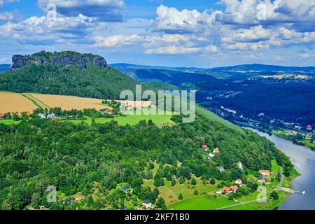 Picturesque view of Lilienstein mountain seen from Königstein mountain ...