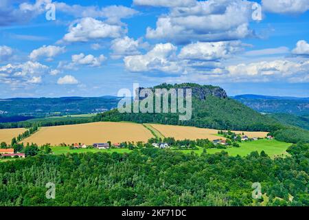 Picturesque view of Lilienstein mountain seen from Königstein mountain ...