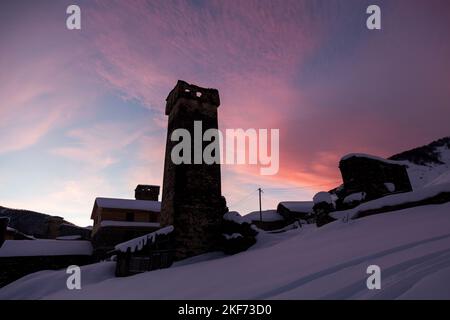 Svan towers durring sunset attached to residential houses in the ...
