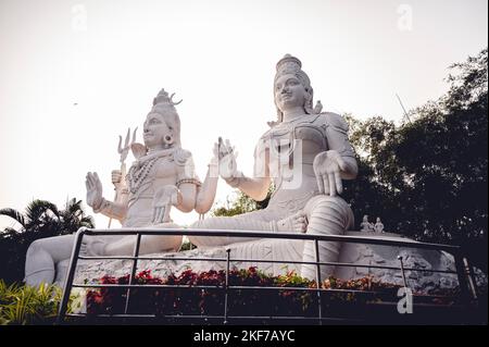 The white Shiva and Parvathi statues on Kailasagiri hill in Andhra ...