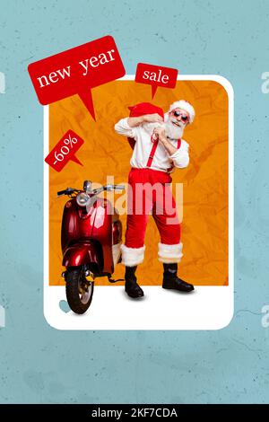Creative abstract template collage of santa claus funny cool sunglass ...