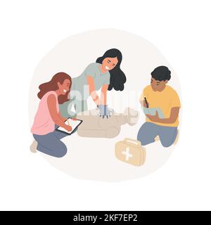 CPR for a child isolated cartoon vector illustration. Teaching CPR on ...