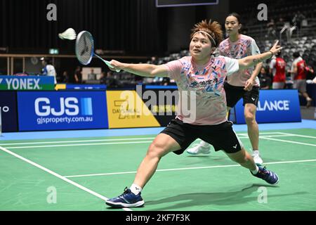 Hsu Ya Ching (L) and Lin Wan Ching (R) seen in action during the 2022 ...