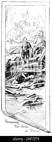 Engraving of damage caused by a tidal wave in Shizuhaw, Japan, June 15 ...