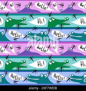 Cartoon animals seamless crocodile dragon dinosaur monsters pattern for ...