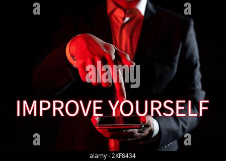 Hand writing sign Improve Yourself. Business showcase to make your ...