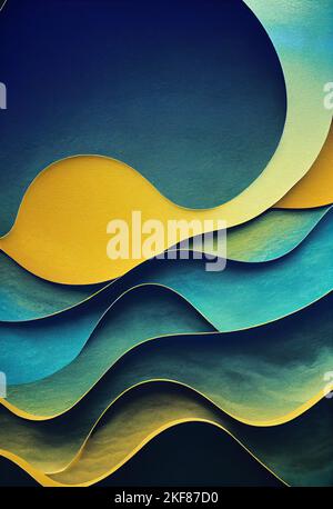 Hand drawn deeply textured colorful waves pattern. Collage contemporary ...