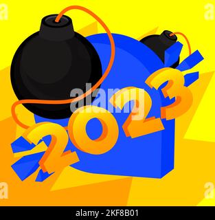 Number 2023 with Bomb. Cartoon Vector Illutration Stock Vector Image ...