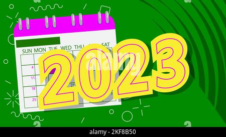 Number 2023 with Calendar. Cartoon vector illustration Stock Vector ...