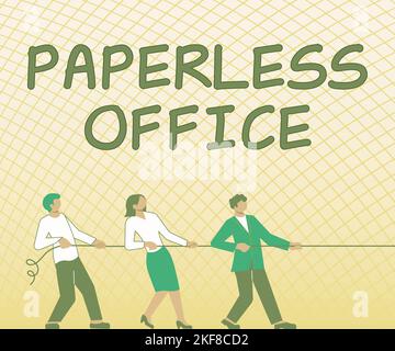 Hand writing sign Paperless System, Business showcase watch or consider ...