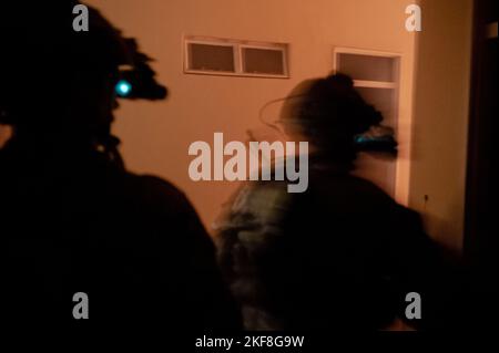 Botswana Defence Force members advance towards a mock objective during ...