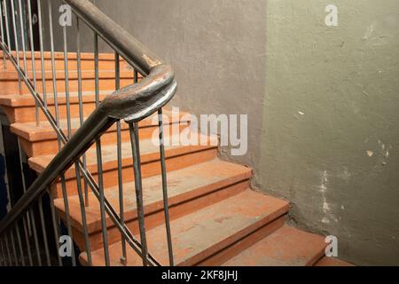 old soviet dirty dark staircase in an apartment building in dnipro city ...