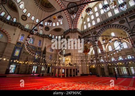 The Suleymaniye Camii Mosque interior, inner architecture of a moschee ...