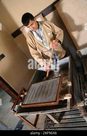 Paper making demonstration, Meros (Heritage) Paper Mill, Konighil ...