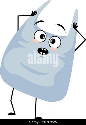 Cute character fabric bag with panic emotions, surprised face, shocked ...