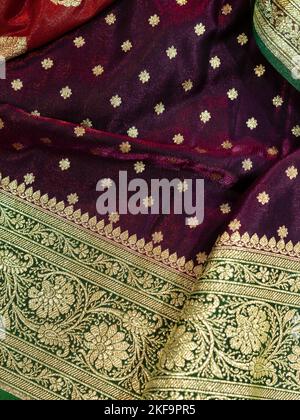 Banarasi saree with beautiful texture and hand work on it Stock Photo ...