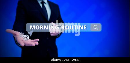 Conceptual caption Morning Routine, Business idea initiation of ...