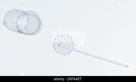 gel, flask, crystallization bowl. Laboratory. View from above. Medicine ...