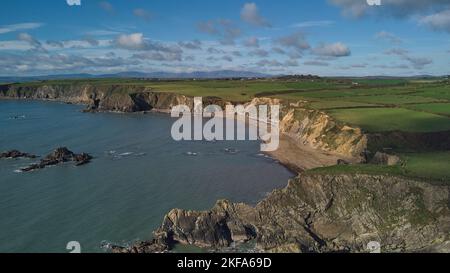 Drone view of Hills of Cooper Coast of Waterford Ireland. Tra na mBó ...
