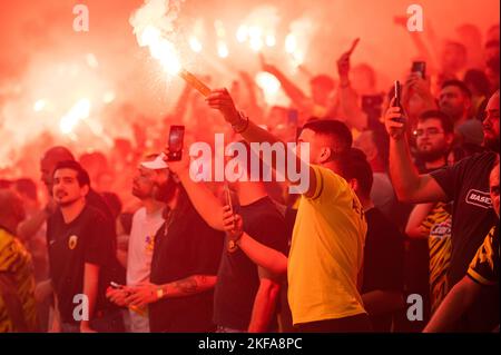 AEK FC fans during the first match in new stadium OPAP Arena Stock ...