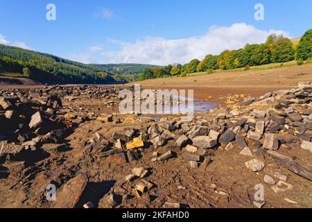 All that remains of Derwent Hall on the bottom of Ladybower reservoir ...