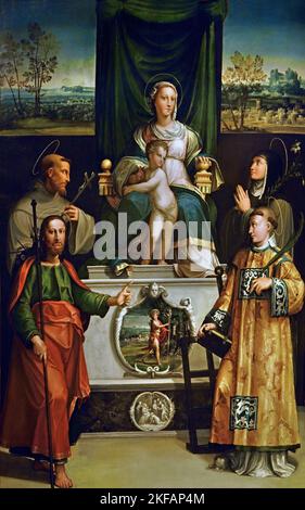 The Virgin and Child enthroned With Saints James the Greater, Lawrence ...