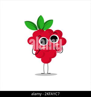 Cute Kawaii Raspberry, Cartoon Ripe Fruit. Vector illustration of ...