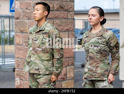 Sgt. Joshua Rhim and Sgt. Bethany Hall, all-source intel analysts with Charlie Company, 519th ...