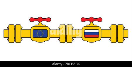 The Gas Pipeline with Valves and Flags of European Union and Russia ...