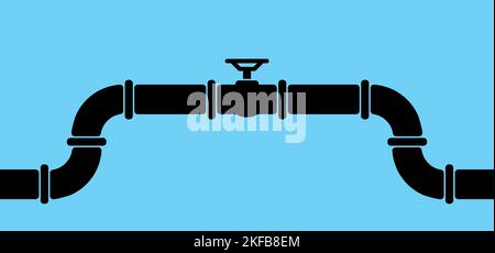 Water, oil or gas pipeline with fittings and valves. Pipeline and black ...