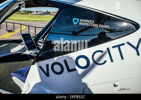 Flying taxi eVTOL. Volocopter VoloCity at a vertiport at Pontoise ...