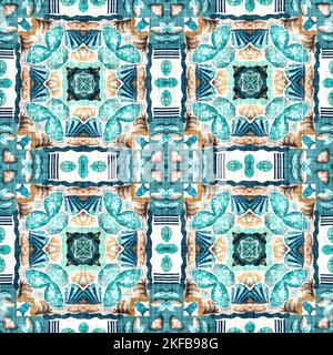 Teal beach house coastal style patchwork pattern tile. Modern nantucket ...