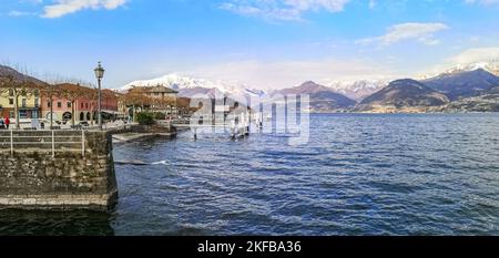Extra wide aerial view of the Lake Orta with the Island of San Giulio ...