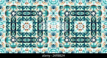 Teal beach house border in coastal style patchwork pattern. Modern ...