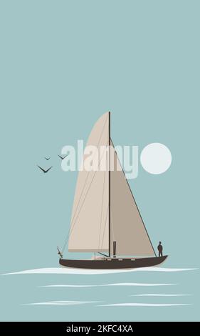 Beautiful seascape. A boat or yacht floats on the sea against the ...