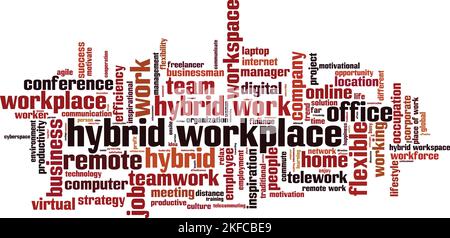 Hybrid workplace word cloud concept. Collage made of words about hybrid ...
