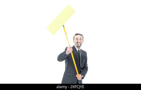 happy jobless business man auditor with mop. jobless business man ...